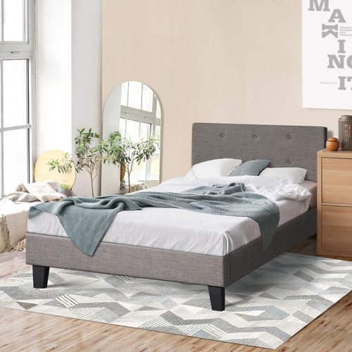 Grey upholstered platform bed king store